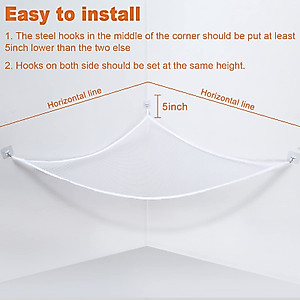 Storage Hammock Nets Toy Net Holder Stuffed Animal Hammocks Toy Mesh Hammock Jumbo Wall Sling Corner Mesh Toy Organizer with Hooks for Bedroom Plush Toys (White)