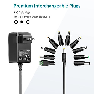 Basicvolt 12V 3A AC/DC Adapter Universal Power Supply with 10 DC Plugs, Regulated 12Volts 3000mA Power Adapter for LED Strip Light, CCTV Camera, BT Speaker, Router, DC12V Transformer