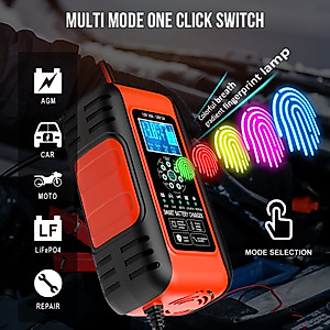 10A 12V/24V Trickle Charger, Smart Automatic Battery Automotive 7-Stage Charging Battery Maintainer with Pulse Repair Function, for Car Truck Motorcycle Lawn Mower Boat