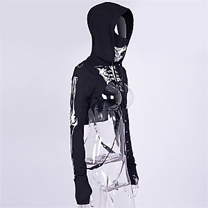 win2win Skeleton Hoodie Gothic Tops For Women Rave Top Punk Crop Top Sweatshirts Goth Mask Emo Black Festival Clothing Cosplay