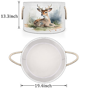 OMFUNS Deer Animal Round Storage Basket Extra Large Art Painting Laundry Hamper Basket for Blankets Clothes Cotton Rope Basket Towel Nursery Baby Toy Pet Basket Decorative