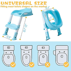 EGREE Potty Training Toilet Chair Seat with Step Stool Ladder for Kids and Toddler Boys Girls - Foldable Height Adjustable Children Toilet Training Seat with Safe Handles & Anti-Slip Pads, Blue-White