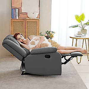 COOSLEEP Genuine Leather Recliner Chair with Overstuffed Arm and Back,Soft Living Room Chair Home Theater Lounge Seat,Manual Reclining Chairs for Adults (Dark Grey)