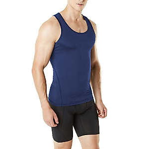 HIBETY 3 Packs Men's Sleeveless Compression Tank Top,Base Layer Compression Undershirts Dri Fit Workout Sports Shirts Tops(Black/Blue/Red-04-L)