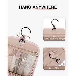 BAGSMART Travel Toiletry Bag, Toiletry Bag for Women with Hanging Hook, Large Wide-open Cosmetic Bag Make Up Organizer Case Travel Bag for Toiletries Accessories,Traveling, Camping, Pink