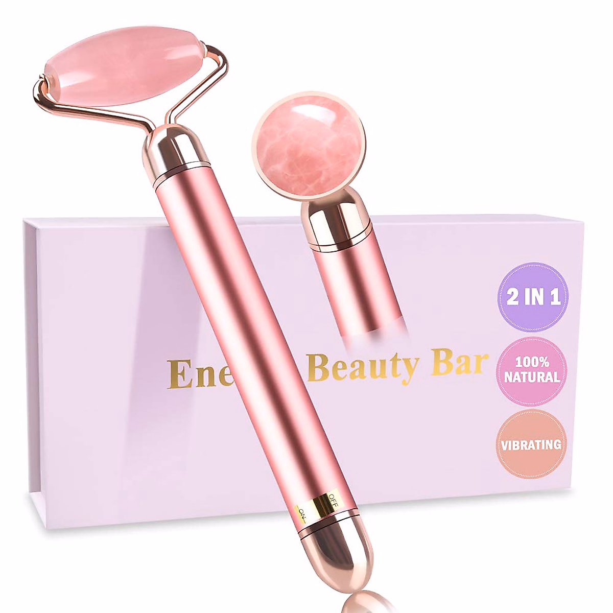 ZS ZESHIN Upgrade 2 in 1 Vibrating Jade Facial Massager Roller, Electric Rose Quartz Eye Face Roller to Press Skin Cream Oil for Anti-Aging Reducing Wrinkles and Glowing Youthful Skin Tone