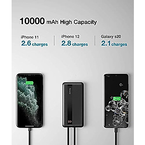 Portable Charger,SANAG 10000mAh Power Bank Built-in USB C/Micro USB Cables,LCD Display Ultra Slim Fast Charging External Phone Battery Pack Compatible with iPhone iPad Samsung Pixel and More