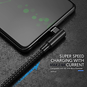 EWUONU Micro USB 90 Degree Cable [2 Pack 10FT] for Fire 7 HD8, Samsung Tablets, Galaxy S7 S6 Edge J8 J7, Xbox One, PS4 Controllers, Camera and More – Right Angled Micro USB Charging Cable