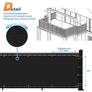 TANG 3' x 25' Black Balcony Privacy Screen Fence 200GSM Heavy Duty Windscreen for Apartment Porch Deck Outdoor Patio Backyard Patio Balcony UV-Proof