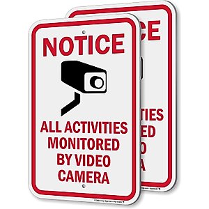 SmartSign Notice All Activities Monitored By Video Camera Sign - 2 Pack, 18 x 12 inch, 2mm Aluminum Composite, Red/Black on White, Made in USA