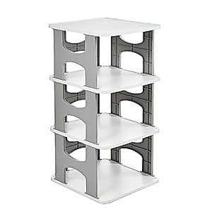 SDlumeiy 4 Tier Shoe Racks, Disassembled and Assembled Simple Shoe Racks, Shoe Organizer, Plastic Shoe Racks. White and Grey (White and Grey, 4tier)