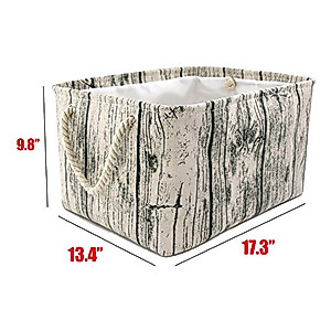 Jacone Stylish Tree Stump Design Wood Grain Rectangular Storage Basket Washable Cotton Fabric Nursery Hamper with Rope Handles, Decorative and Convenient for Kids Rooms (X-Large)