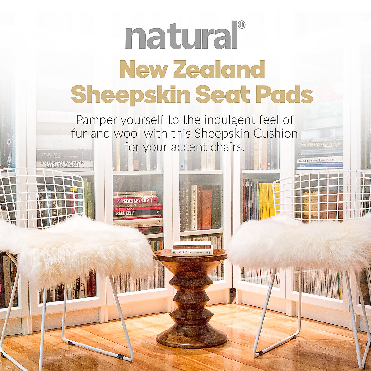 Natural Sheepskin Chairpad with Non-Slip Backing | 100% Real New Zealand Wool Sheepskin for Car Seat, Accent Chair, or Vanity Chair, Natural