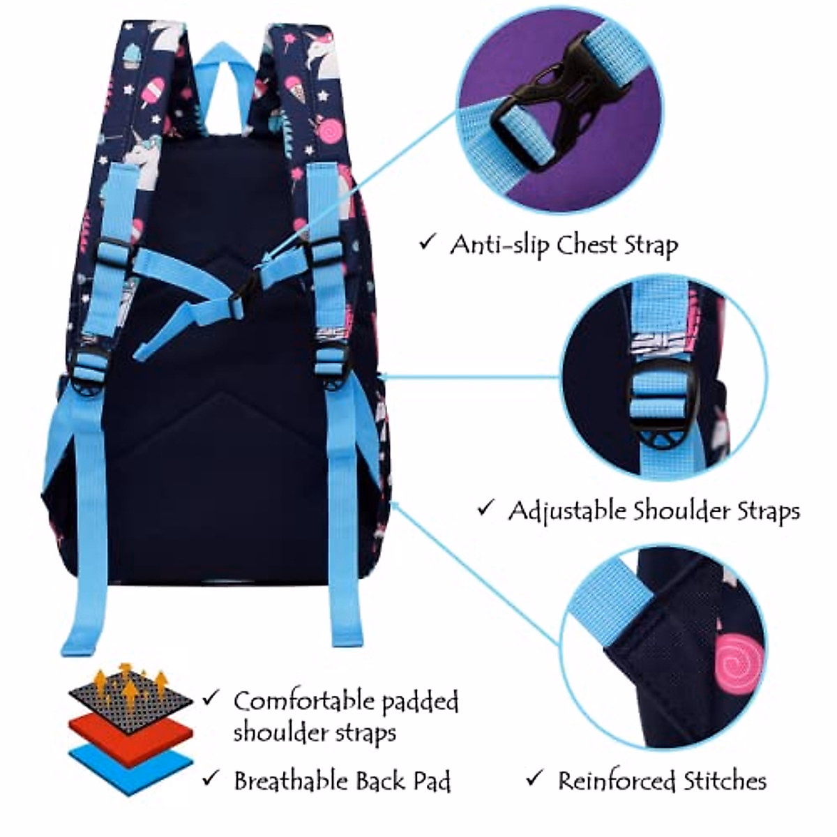 POWOFUN Kids Backpack School Bag Children Water-Resistant Cute Cartoon Travel Rucksack Backpack For Kindergarten Boys Girls with Chest Buckle