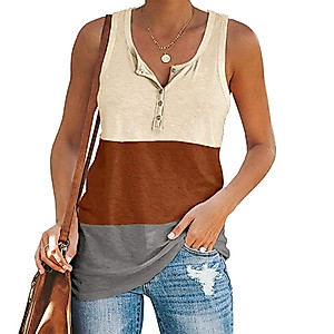 HMing Womens Henley Tank Tops Summer Sleeveless V Neck Contrast Color Casual Shirts Basic Blouses Vest with Buttons