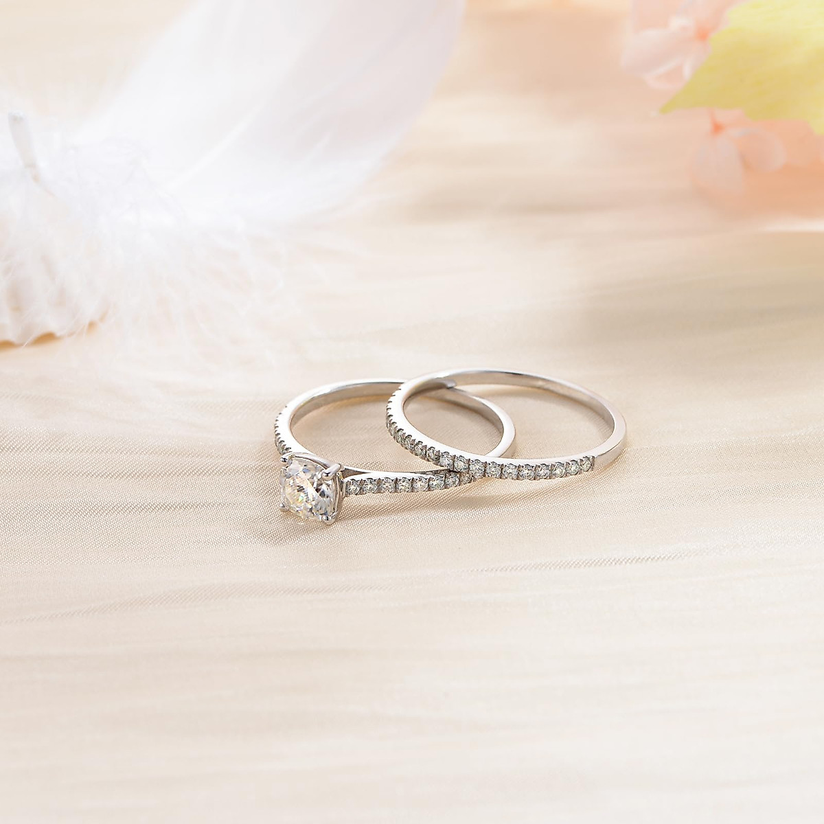 1.0 ct Cushion Cut Engagement Wedding Ring Set, Classic Halo Moissanite Bridal Set Engagement Rings For Women 925 Sterling Silver Promise Wedding Ring, Size 6