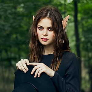 FRESHME Elf Ears with Piercings Earring Cuffs Set, Soft Fairy Elf Ears with Non-Piercing Gold Earrings Tassel Chain Cartilage Clips for Women Christmas Renaissance Halloween Costume Accessories