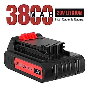 2Pack 20 Volt 3800mAh Replacement for Black and Decker 20V Battery Lithium MAX LBXR20 LB20 LBX20