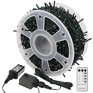 WATERGLIDE 1000 LED Christmas String Lights, 328 FT Green Wire LED Decorative Fairy Lights with Remote & 8 Modes, Waterproof for Outdoor Xmas Holiday Party Garden Wedding Home Decor, Cool White