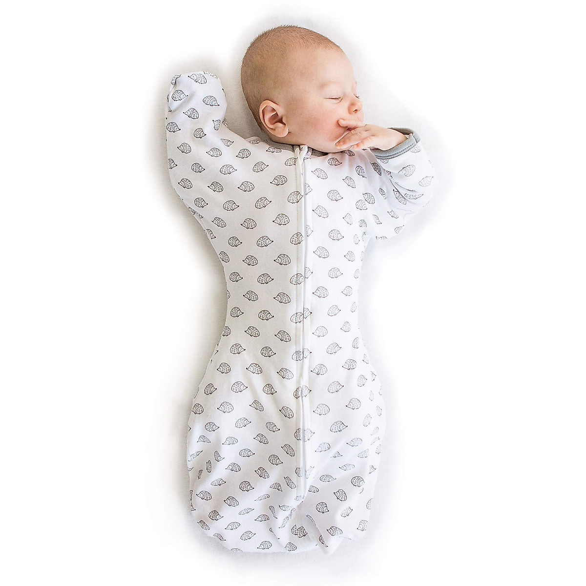 SwaddleDesigns Transitional Swaddle Sack with Arms Up Half-Length Sleeves and Mitten Cuffs, Tiny Hedgehogs, Small, 0-3mo, 6-14 lbs (Better Sleep for Baby Boys, Baby Girls, Easy Swaddle (Pack of 2)