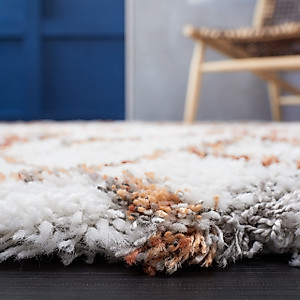 SAFAVIEH Horizon Shag Collection Area Rug - 8' x 10', Ivory & Rust, Modern Abstract Design, Non-Shedding & Easy Care, 2.5-inch Thick Ideal for High Traffic Areas in Living Room, Bedroom (HZN894P)