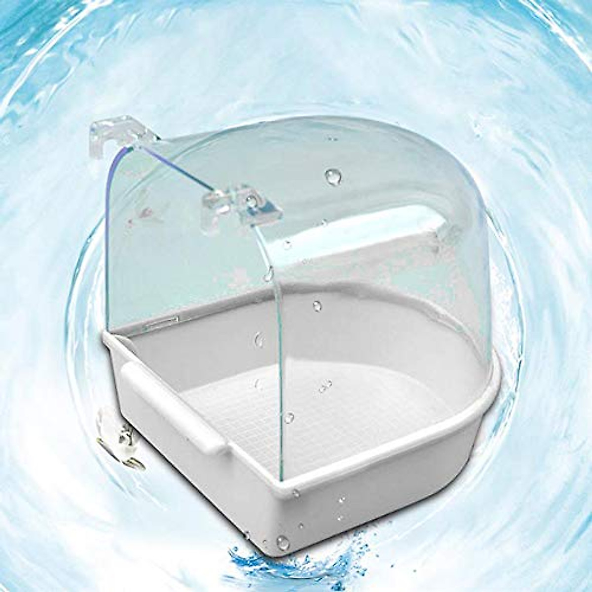 MNTT Hanging Bird Bath Cage,Pet Cleaning Cage Accessories Plastic Box Parrot Bathing for Pet Shower Bird Bathtub Birdbath(White)