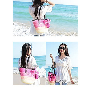 DAISHA Straw Bag Beach Bags for Women-Straw Large Beach Tote Bag-Summer Handwoven Shoulder Bags for Beach.,Red