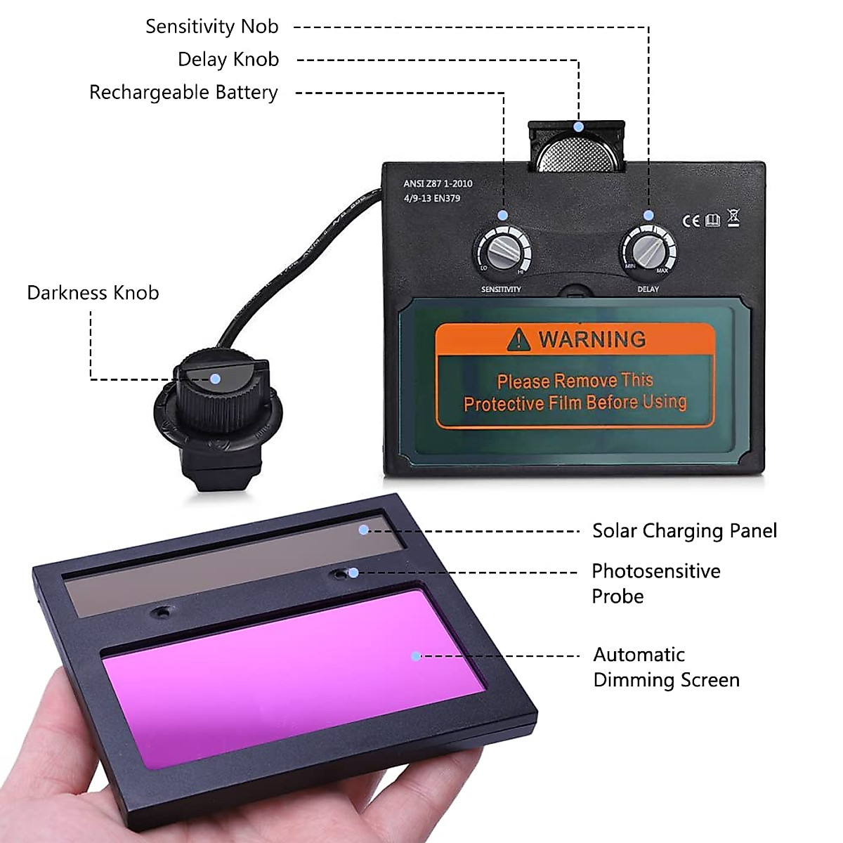 Watris Veiyi Auto Darkening Welding Lens, Solar Welding Lens Panel, Welding Helmet Mask Lens for Welding Helmet Lens Replacement