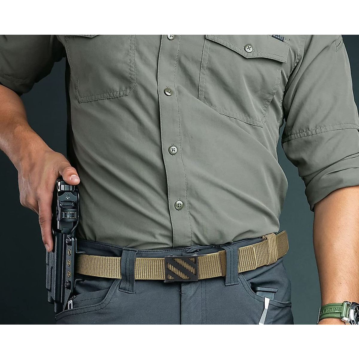 YOETEY Ratchet Tactical Gun Belt for Men - 1.5" Stiff Nylon Web Work Belts Heavy Duty for Concealed Carry Holster