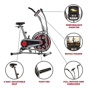 Sunny Health & Fitness Motion Air Bike, Fan Exercise Bike with Unlimited Resistance and Tablet Holder - SF-B2916,Black