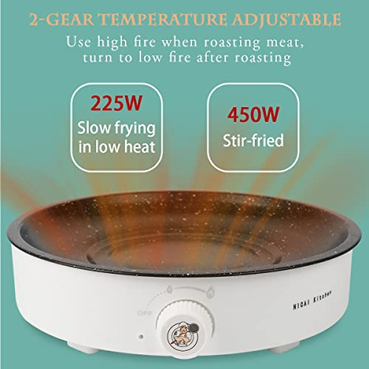 Electric BBQ Grill,Smokeless Indoor Coated Griddle Pan,10 Inch Round Nonstick Plate Portable, Medical Stone Coating Easy Cleaning,Grilling Surface Perfect for Cooking BBQ and Party Barbecue