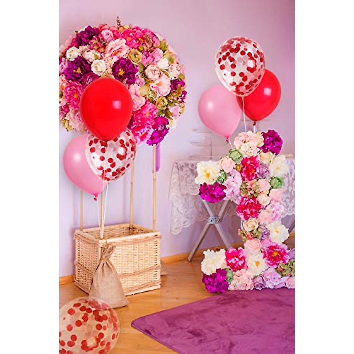 Valentines Day Party Supplies Red Balloons Pink Solid Latex Balloon Red Pink Confetti Balloon 36 Pack for Wedding Bridal Shower Birthday Party Decorations