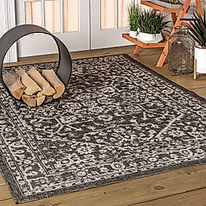 JONATHAN Y SMB104C-3 Malta Bohemian Medallion Textured Weave Indoor Outdoor Area -Rug, Coastal, Traditional, Transitional Easy -Cleaning,Bedroom,Kitchen,Backyard,Patio,Non Shedding, Black/Gray, 3 X 5
