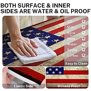 Britown American Flag Vintage Picnic Table Cover with Bench Covers, Military Fitted Rectangle Table Cover, Outdoor Patio Camping Essentials 6FT 3PCS, Camping Fitted Tablecloth with Drawstring Bag