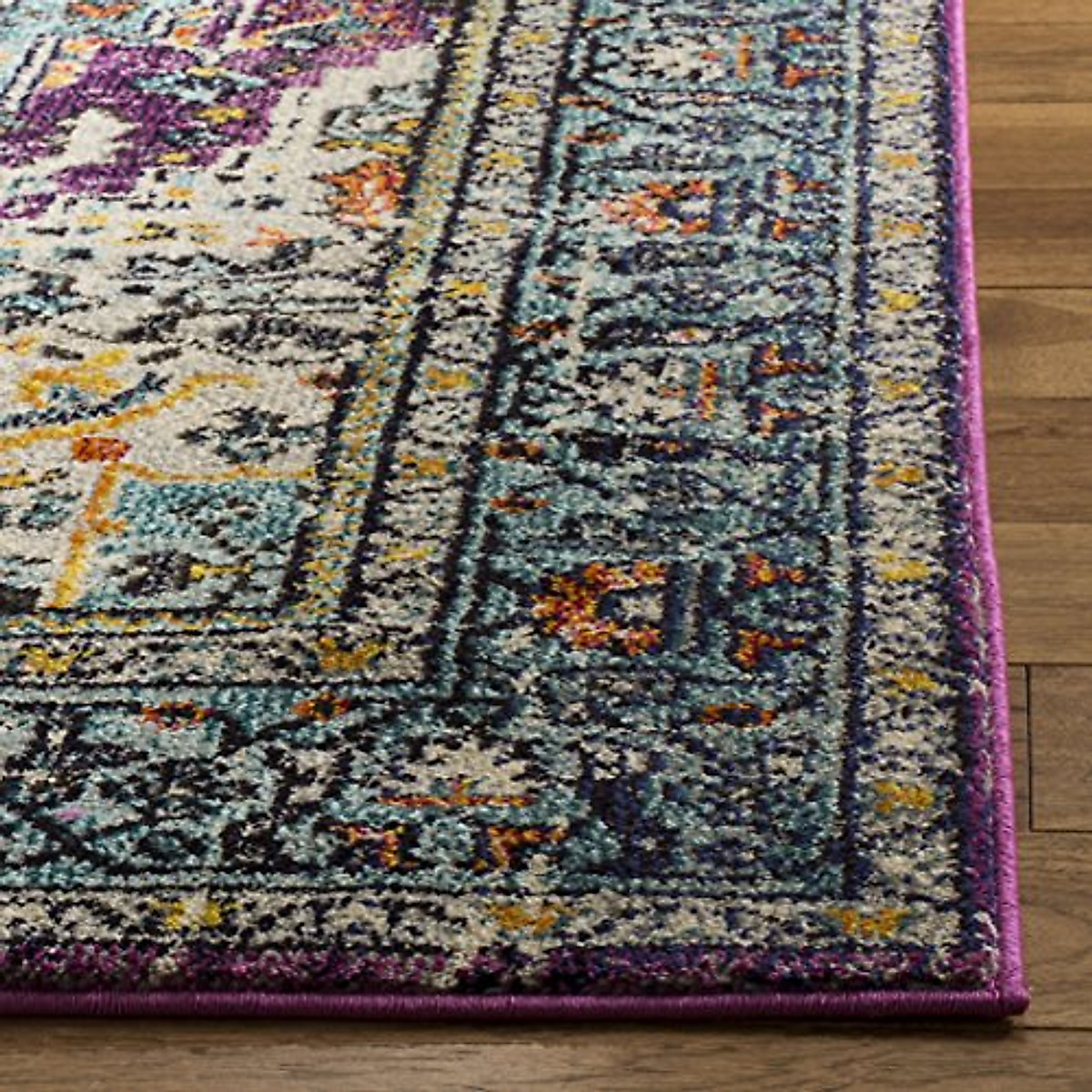 SAFAVIEH Monaco Collection 8' x 10' Violet/Light Blue MNC251L Boho Chic Medallion Distressed Non-Shedding Living Room Bedroom Dining Home Office Area Rug