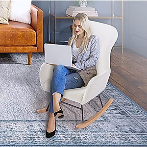 hansones Rocking Chair Nursery,Modern Accent Rocking Chair,Upholstered Nursery Glider Rocker for Baby,Rocking Chair Indoor for Living Room/Bedroom/Nursery(Cream White Teddy Fabric)