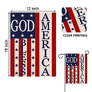 Covido God Bless America 4th of July Patriotic Garden Flag, Home Decorative American Memorial Day Yard USA Star Stripes Outside Decoration, Spring Summer Seasonal Outdoor Small Decor 12 x 18