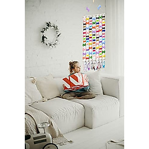 Danightime 48.5" X 16.5" Bow Holder for Baby w/7 Cotton Ribbons, 6 Metal Hooks , 1 Seamless Hook & 1 Wooden Wall Hook, Hair Bow Organizer for Girls, White