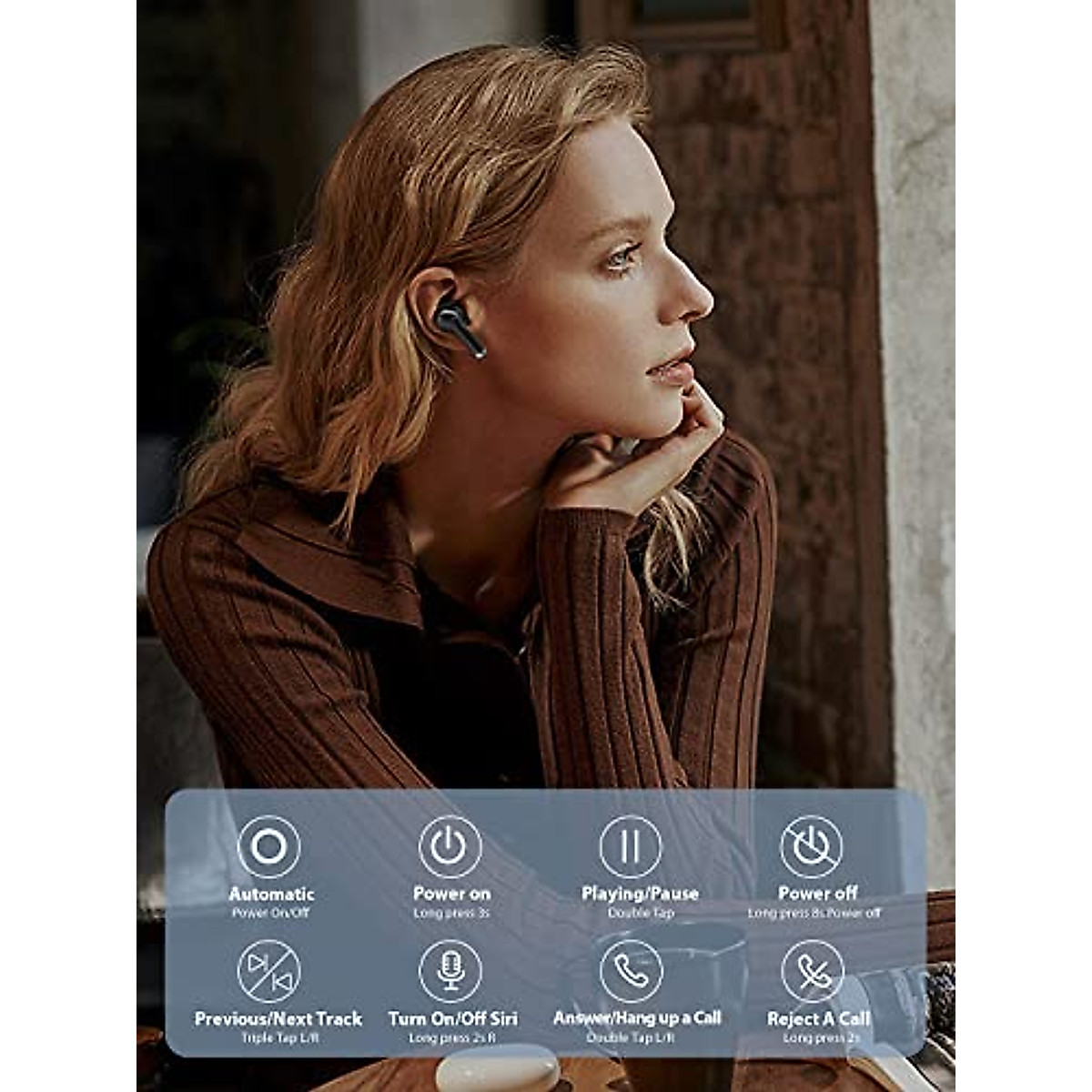 YHT Bluetooth 5.2 Wireless Earbuds, Clear Call Noise Cancelling with 4 Microphones Wireless in Ear Headphones, LED Power Display HiFi Stereo Sound Earphones Compatible for iPhone Android, Blue