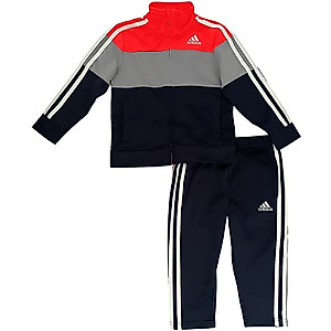 adidas Boys' Tricot Jacket & Pant Clothing Set (4T, Bright Orange Red)