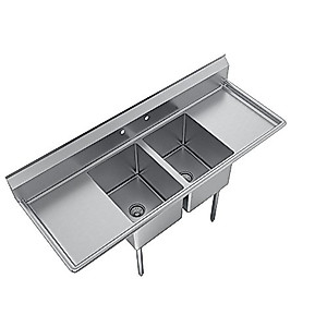 Elkay Dependabilt Stainless Steel 74" x 29-13/16" x 43-3/4" 16 Gauge Two Compartment Sink w/ 18" Left and Right Drainboards and Stainless Steel Legs