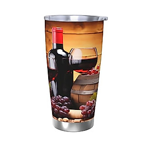 AYCZN Vintage Glass Wine 20 OZ Tumbler Stainless Steel Travel Coffee Mug, Grapes Fruits Insulated Water Bottle with Lid and 2 StrawsLeakproof Thermal Cup