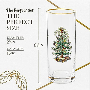 Spode Christmas Tree Hiball Glasses, Set of 4
