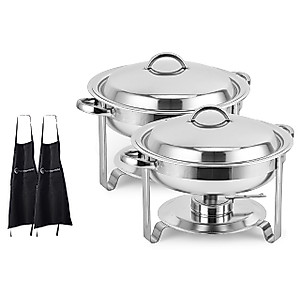 CHEFQ [Set Of 2] Round Chafing dish buffet set Stainless Steel 4 Quart Capacity