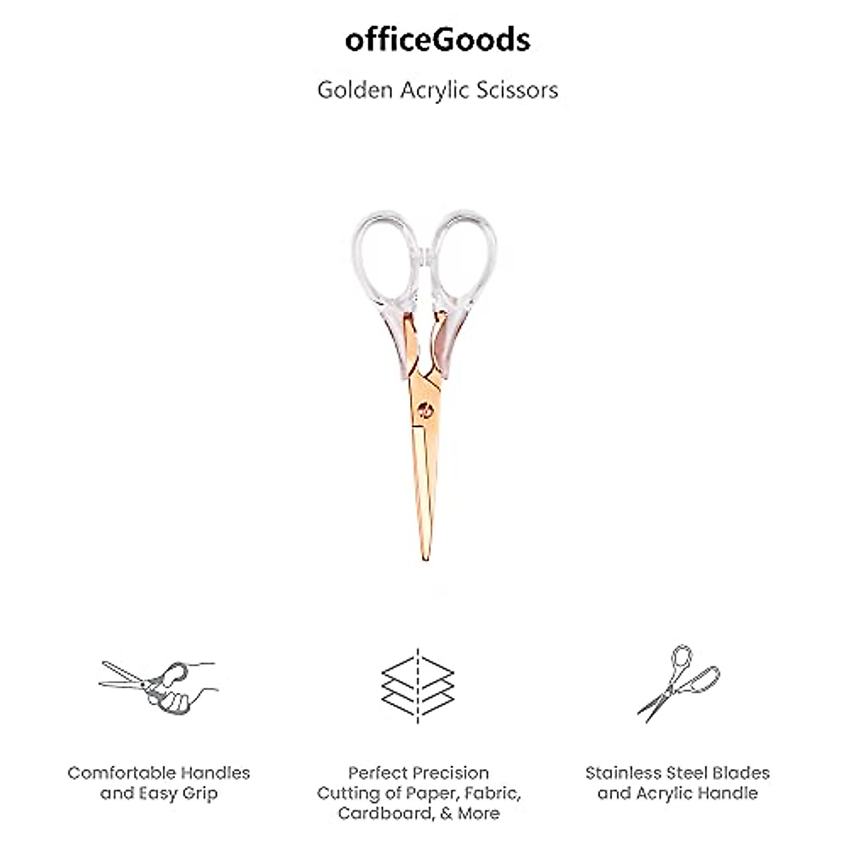 Acrylic Scissors,Stylish Scissors, Stainless Steel Scissors with Clear Acrylic Handle, Stationery Tool for Office, Home, School (Rosegold)