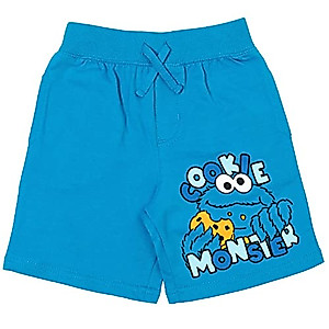 Sesame Street Elmo Cookie Monster Toddler Boys French Terry 2 Pack Shorts Blue/Red 5T