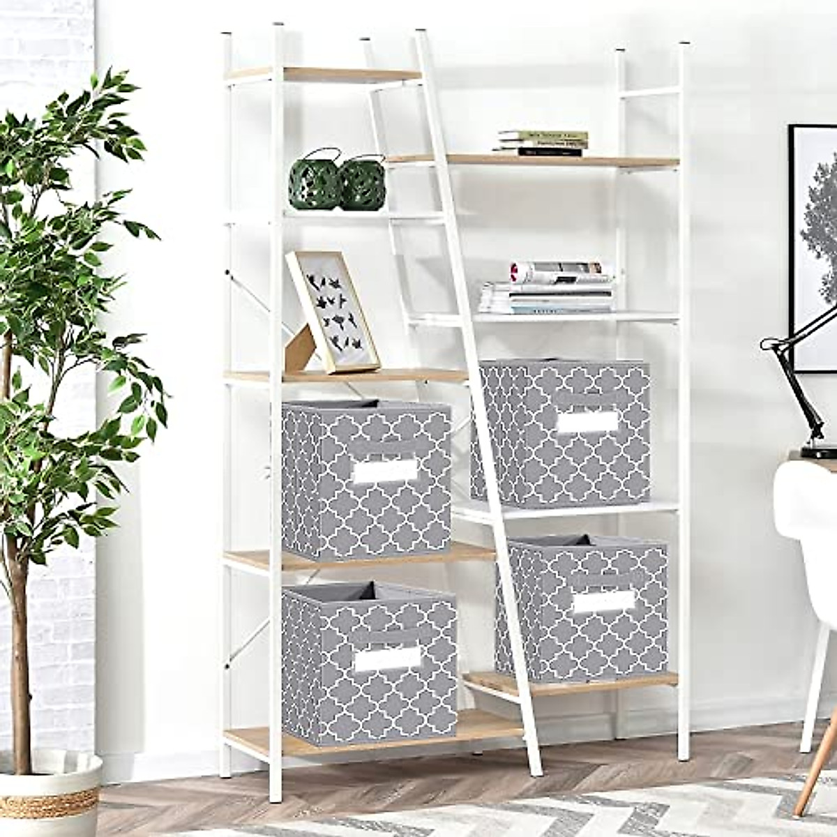 FabTotes Storage Bins 6 Pack Collapsible Storage Cubes, 11"x10.5"x10.5" Large Toy Book Organizer Boxes with Handles and Label Card & Label Holder, Baskets for Organizing Closet Shelves (Light Grey)