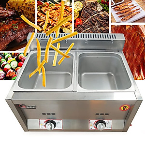 PIAOCAIYIN Food Warmer, 2 Wells Pan Gas Fryer Food Warmer, 12L Stainless Steel Buffet Warmer, 50~380℃ Temperature Control, Food Warmers for Parties, Gas Fryer for French Fries Donuts
