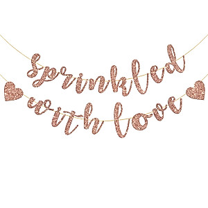 Halodete Sprinkled with Love Banner, Baby Shower Banner, Bridal Shower, Wedding Party Garland Bunting Decorations - Rose Gold Glitter