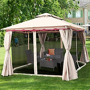 Tangkula 13x10 Feet Patio Gazebo, Outdoor Steel Gazebo with Mesh Netting and Privacy Side Walls, 2-Tier Canopy Gazebo w/ 130 Square Feet of Shade, Ideal for Patio, Yard, Garden